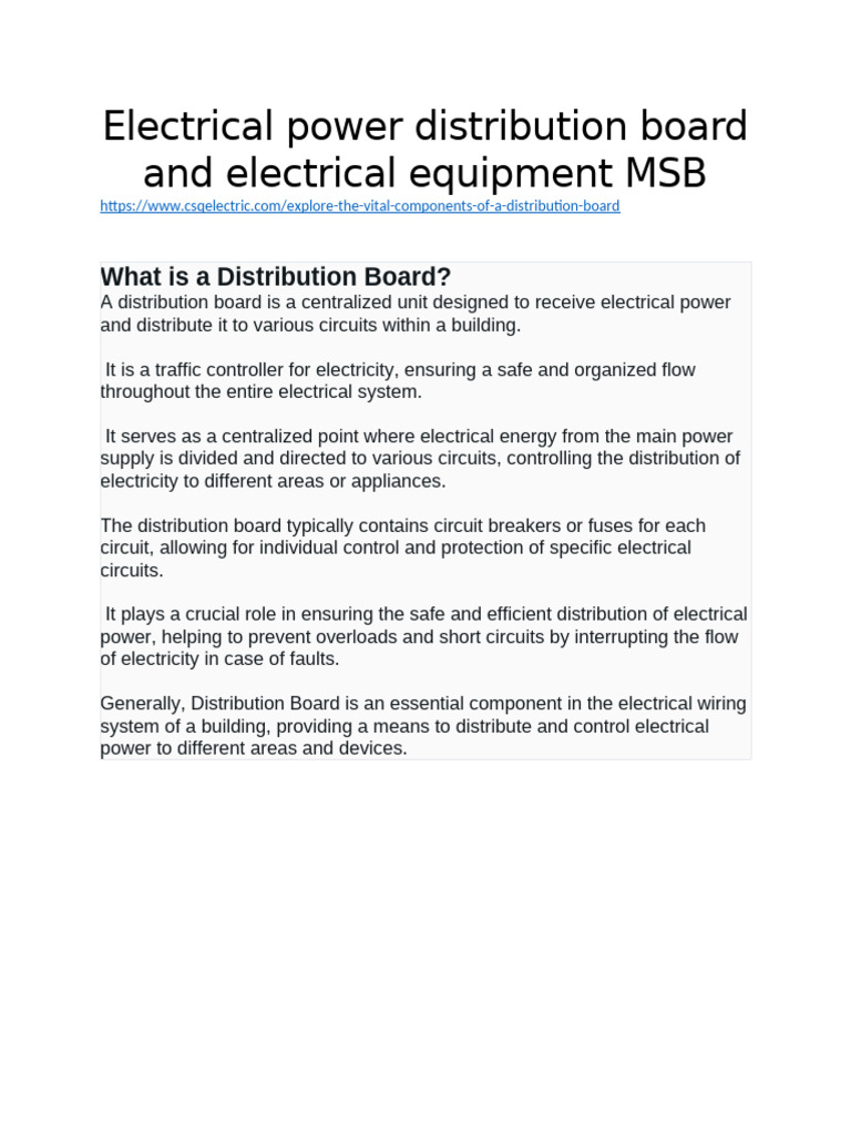 Electrical Power Distribution Board and Electrical Equipment MSB | PDF ...