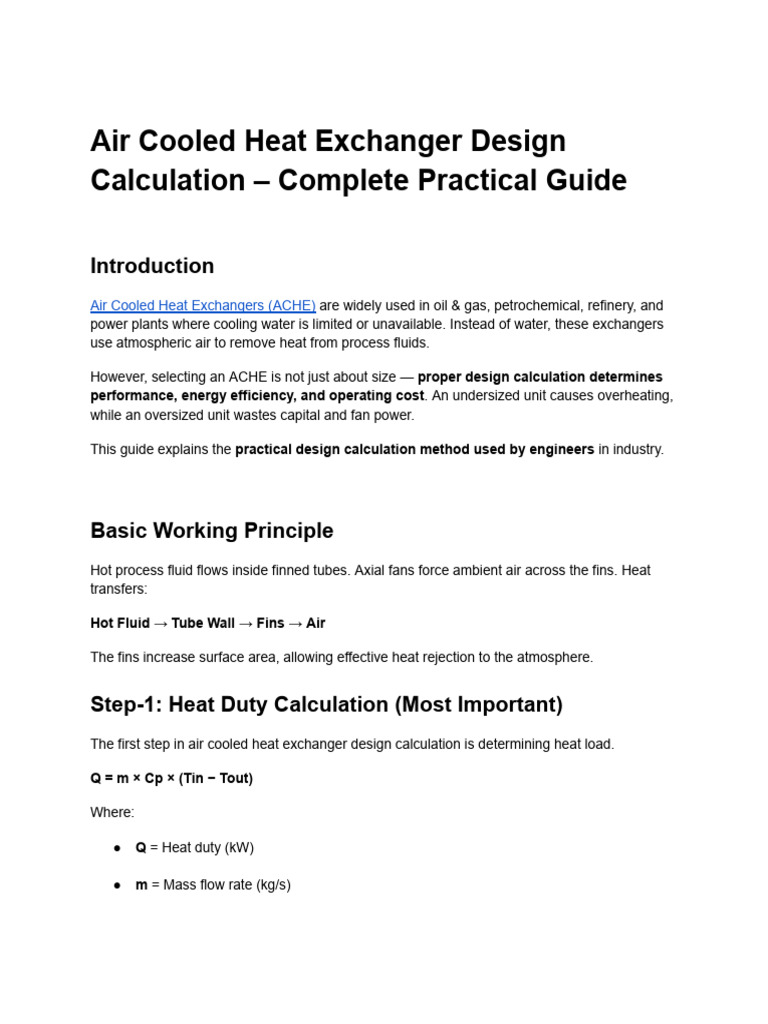 Air Cooled Heat Exchanger Design Calculation | PDF | Heat Exchanger | Heat