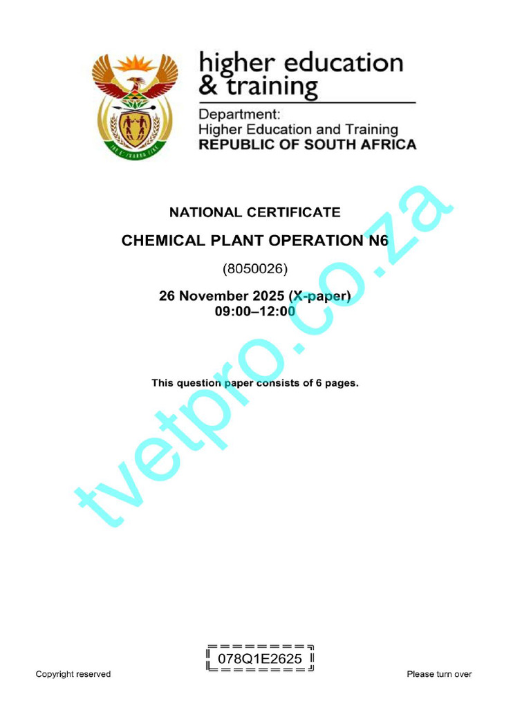 t330 Chemical Plant Operation n6 QP Nov 2025 | PDF