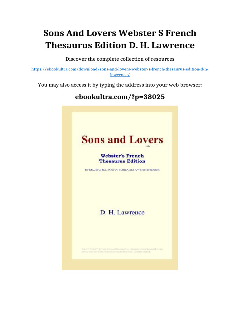 Sons and Lovers Webster s French Thesaurus Edition D. H. Lawrence ...