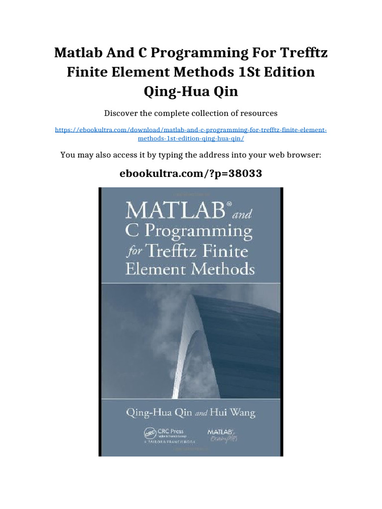 MATLAB and C Programming for Trefftz Finite Element Methods 1st Edition ...