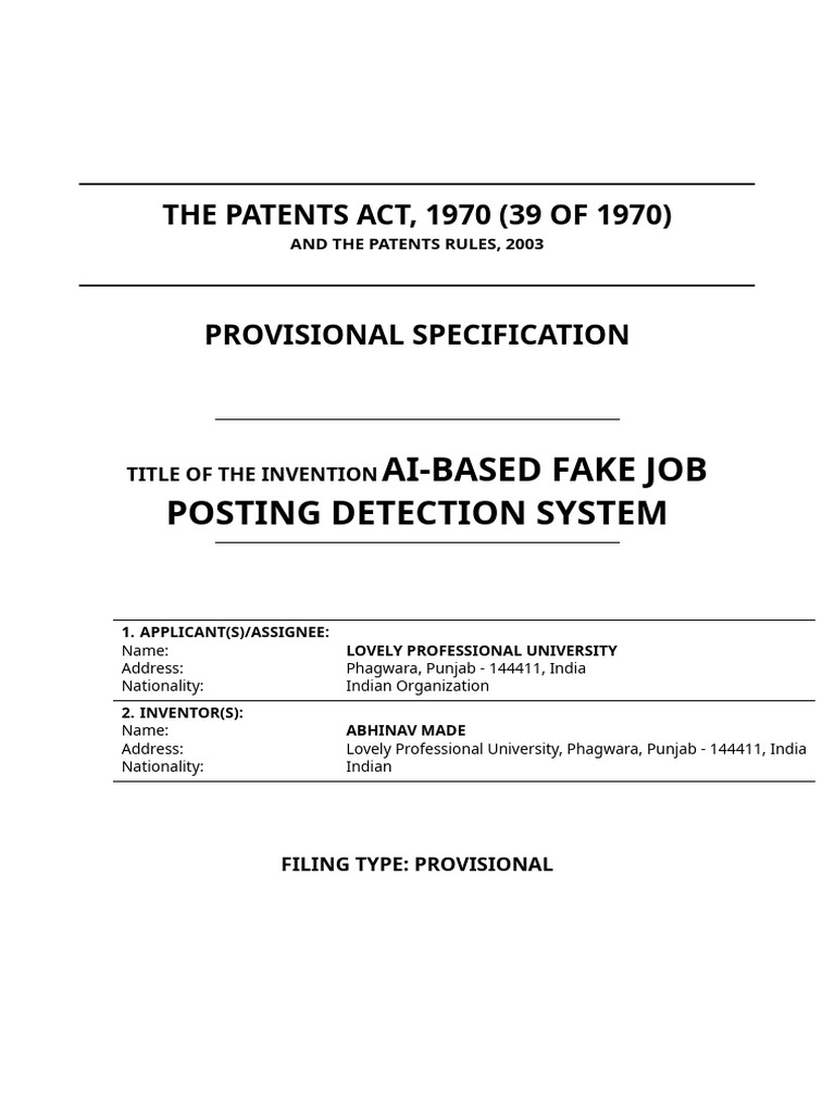 AI-Based Fake Job Posting Detection System - Provisional Patent Draft ...