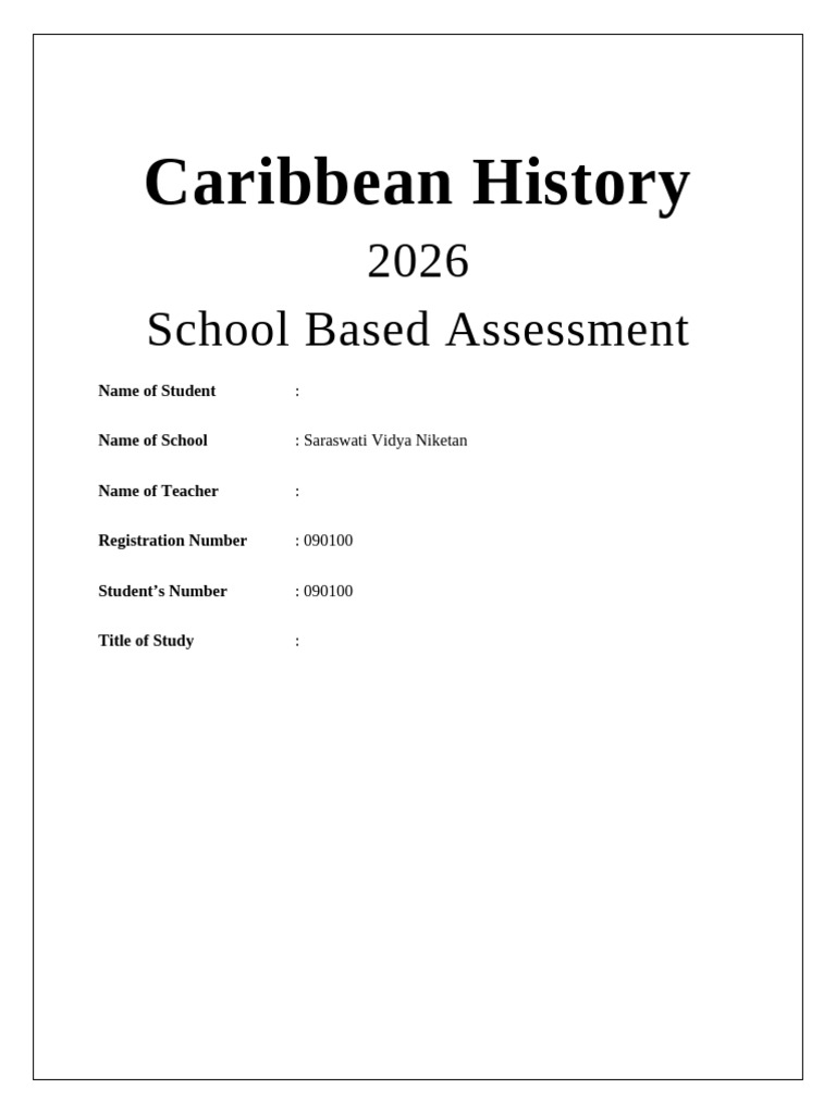 Caribbean History School Based Assessment Template With Instructions ...