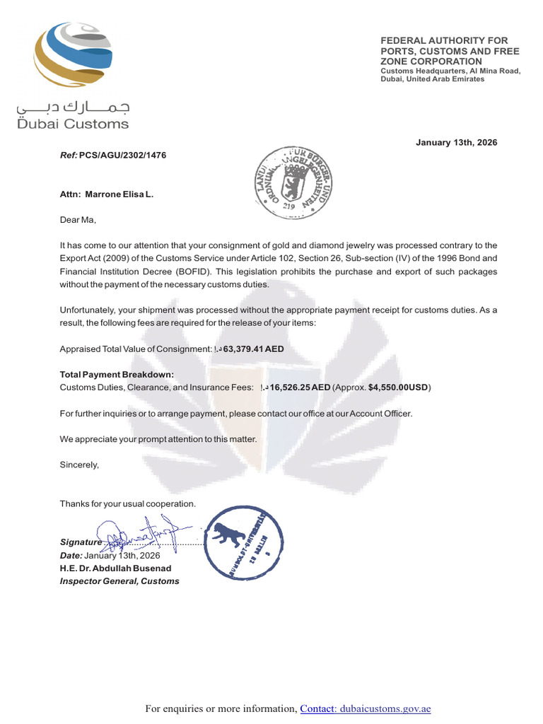 Dubai Customs - Clearance Notice | PDF