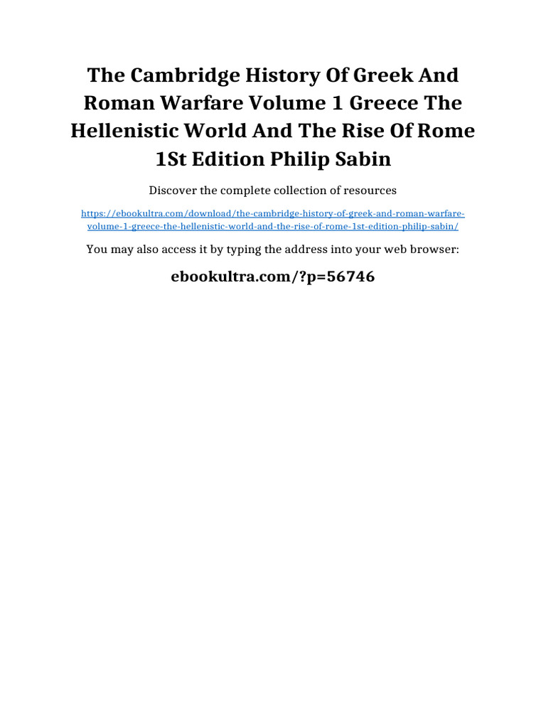 The Cambridge History of Greek and Roman Warfare Volume 1 Greece The ...