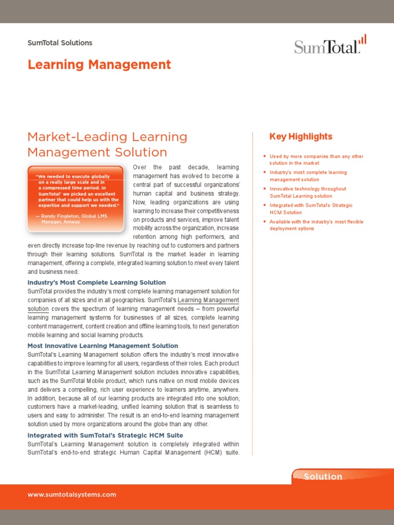 SumTotal Market-Leading Learning Management Solution | PDF | Mobile ...