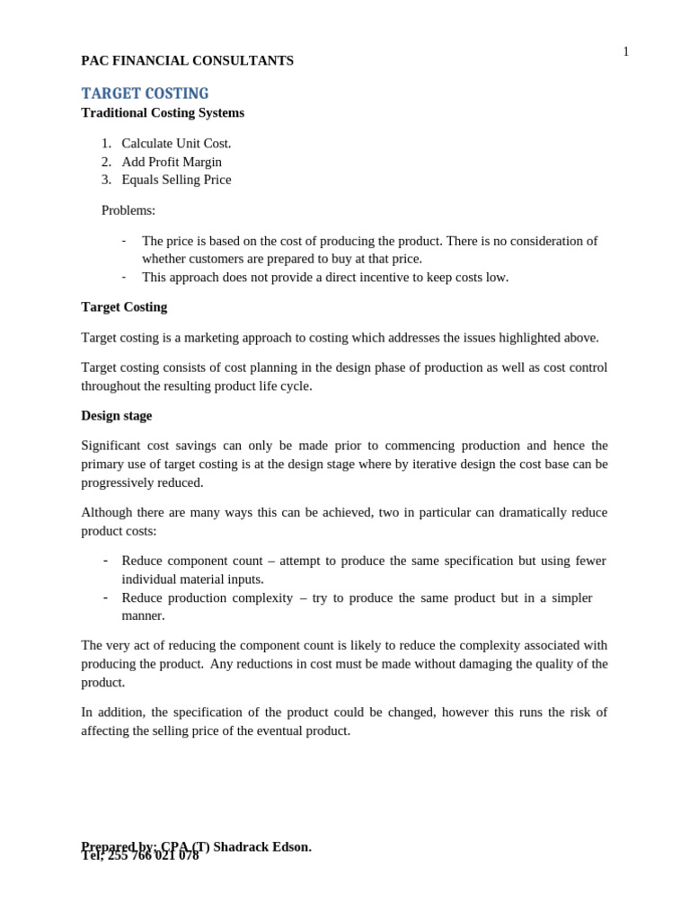 Target Costing 08.02 | PDF | Profit (Economics) | Cost