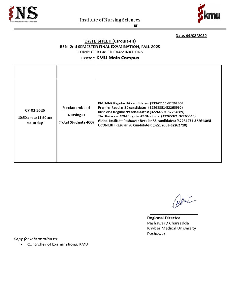 Circuit-III FON-II Dated 07-02-2026 BSN 2nd Sem Fall 2025 | PDF ...