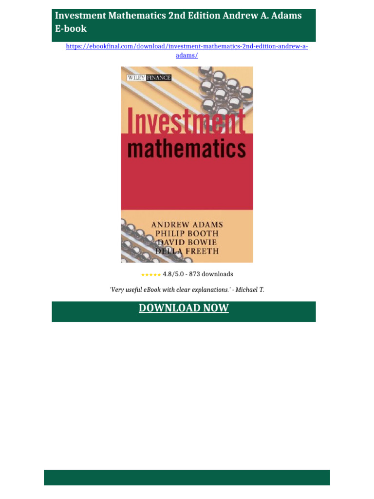 Investment Mathematics 2nd Edition Andrew A. Adams ebook enriched ...