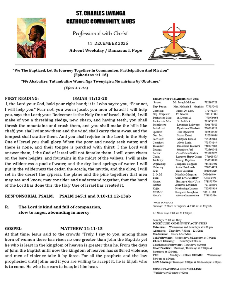 THURSDAY 11 DECEMBER 2025 | PDF | Christian Worship And Liturgy