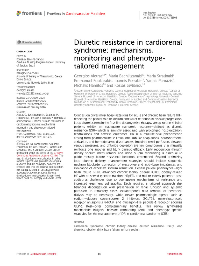 Diuretic Resistance in Cardiorenal Syndrome Mechanisms, Monitoring ...