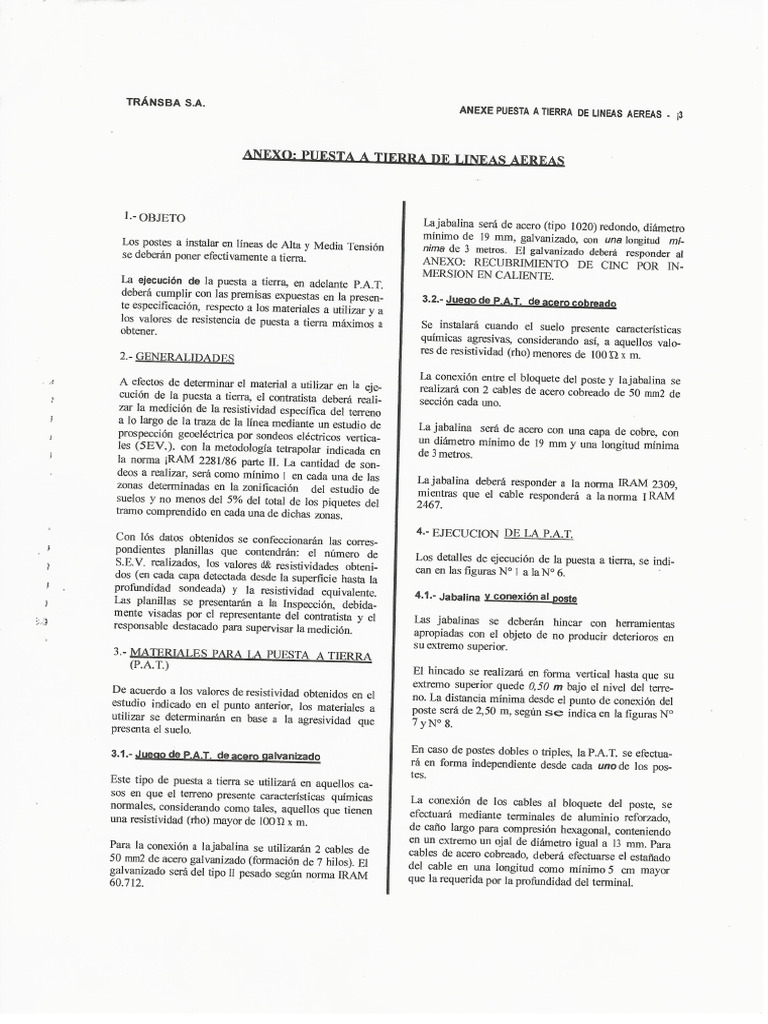 Transba_anexo Puestas a Tierra_lineas Aereas | PDF