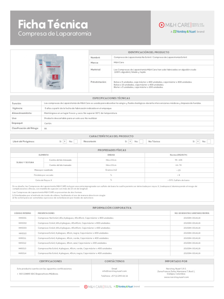 Compresa de Laparatomia MH FT | PDF