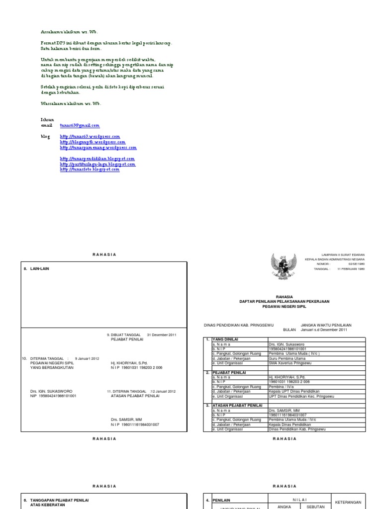 Format DP3 Pegawai Negeri Sipil | PDF