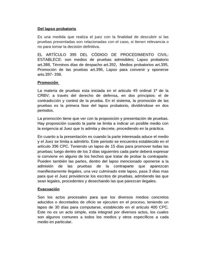 Del Lapso Probatorio (Autoguardado) | PDF | Procedimiento Civil ...