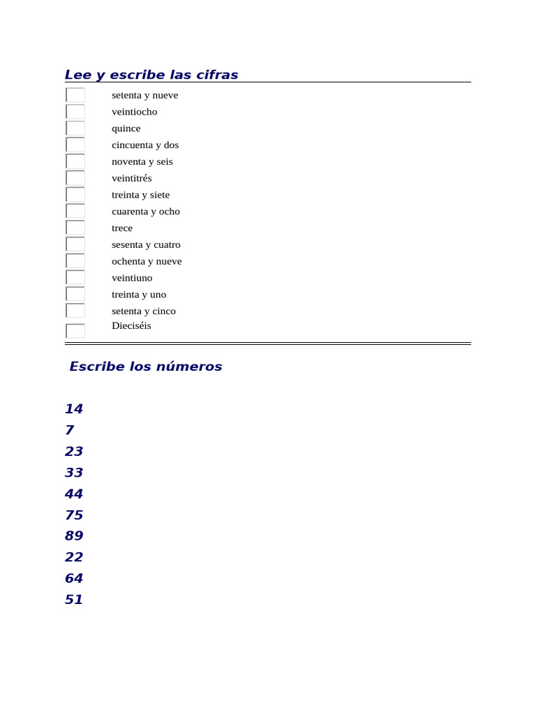 Lee y Escribe Las Cifras | PDF