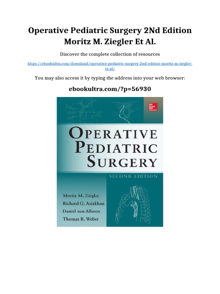 Operative Pediatric Surgery 2nd Edition Moritz M. Ziegler Et Al ...