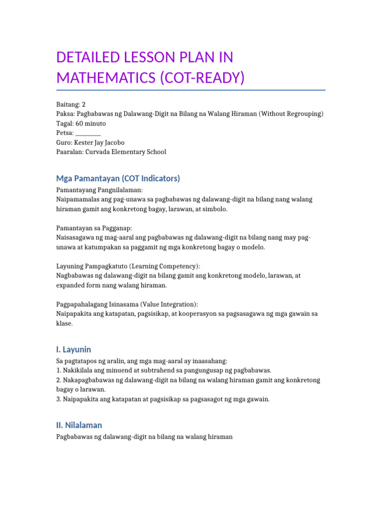 COT Ready DLP Kester Jay Jacobo | PDF