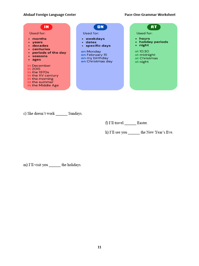 Pace One Grammar Worksheet 4 | PDF