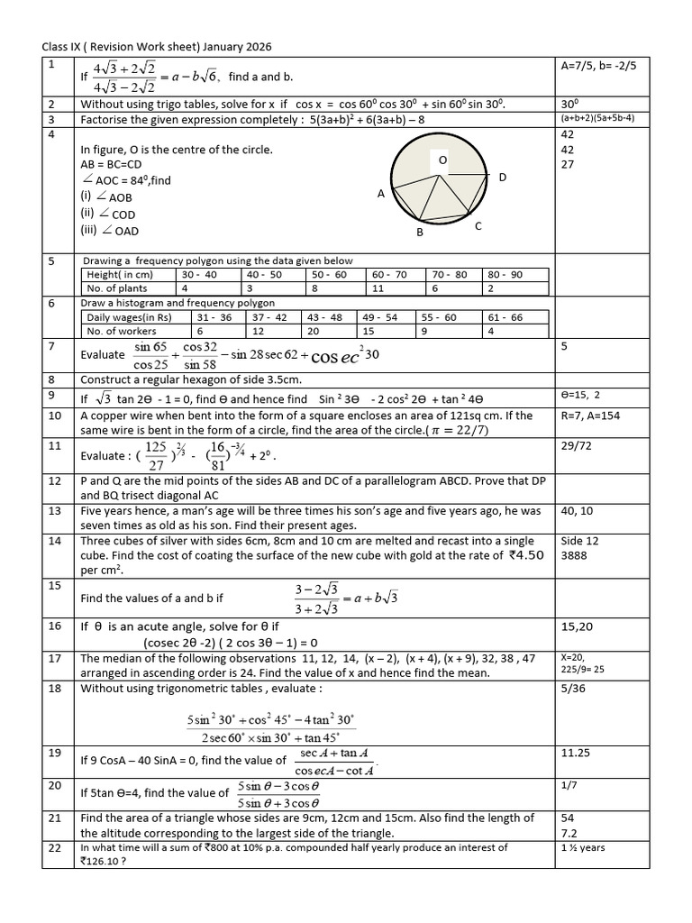 Class IX Revision Work Sheet | PDF | Area | Rectangle