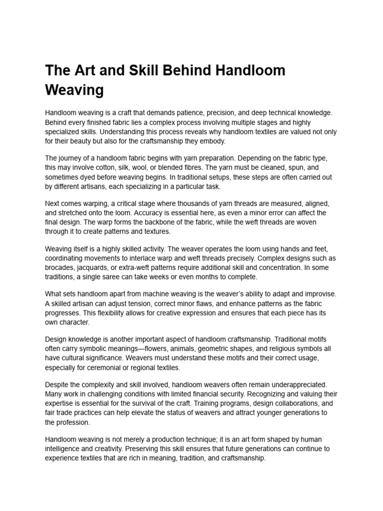 The Art and Skill Behind Handloom Weaving | PDF | Weaving | Loom