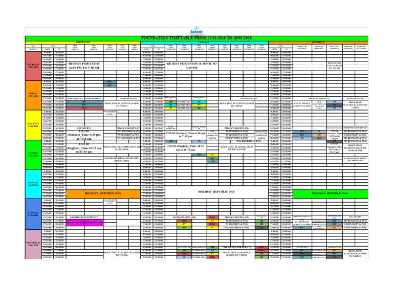 Foundation Time Table - 22-01-2026 TO 28-01-2026 | PDF | Workweek And ...