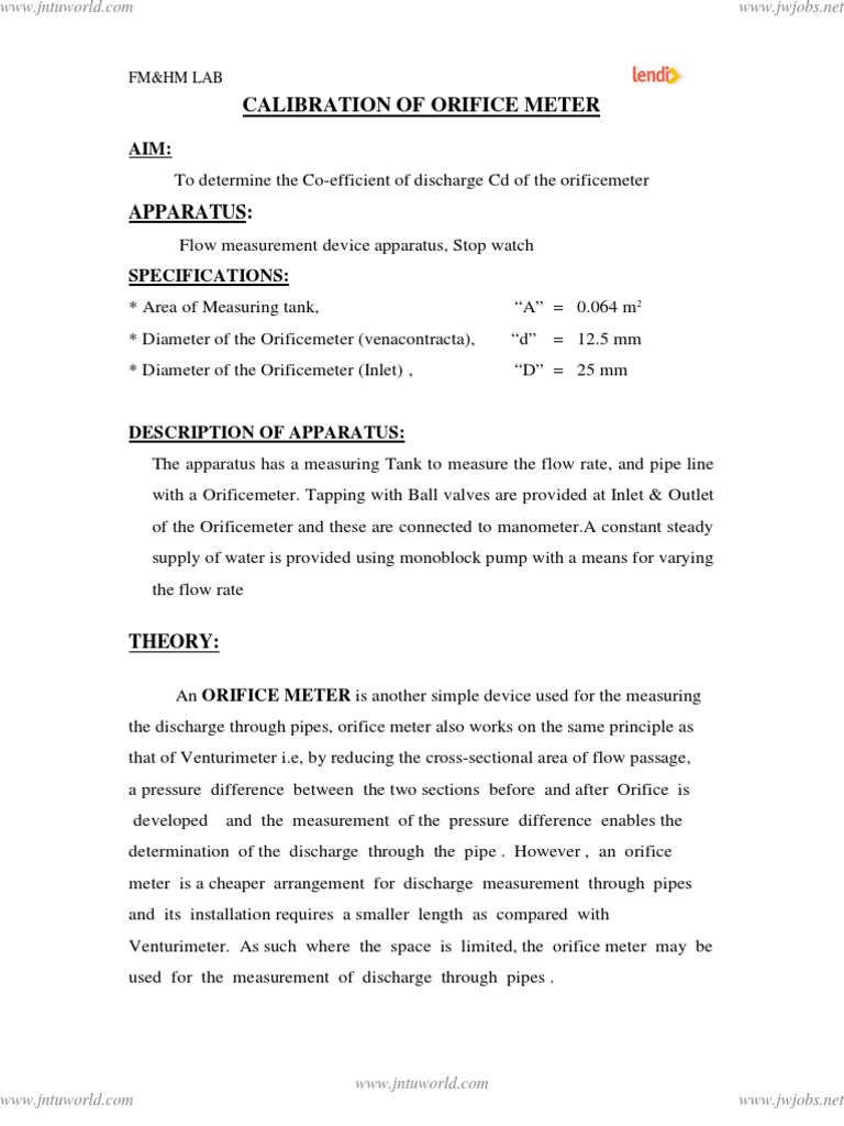 Calibration of Orifice Meter | PDF | Flow Measurement | Pressure ...