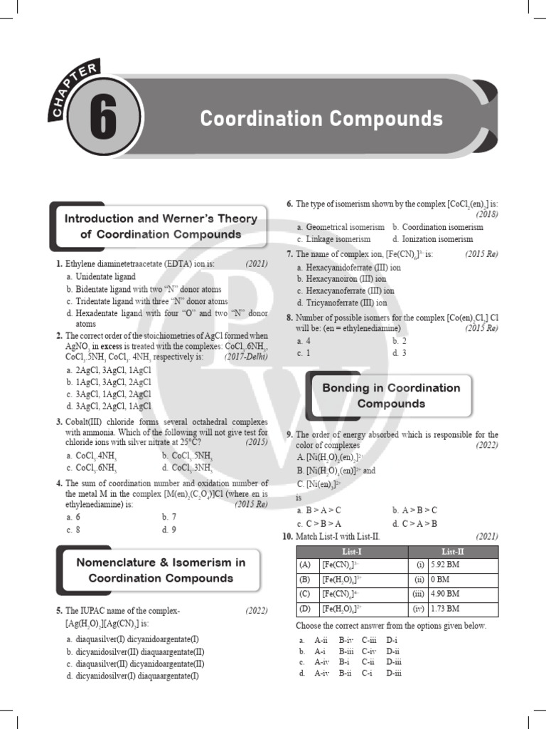 Coordination Compounds PYQs | PDF | Coordination Complex | Ligand