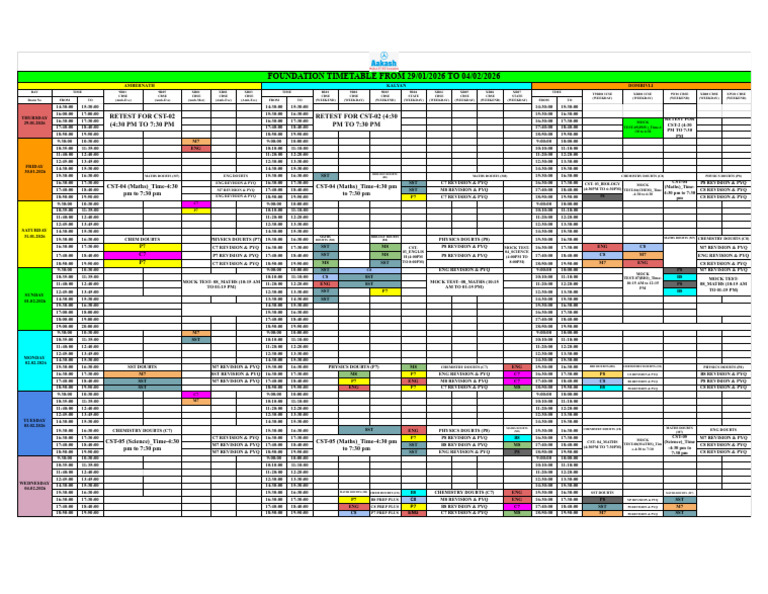 Foundation Time Table 29-01-2026 TO 04-02-2026 | PDF