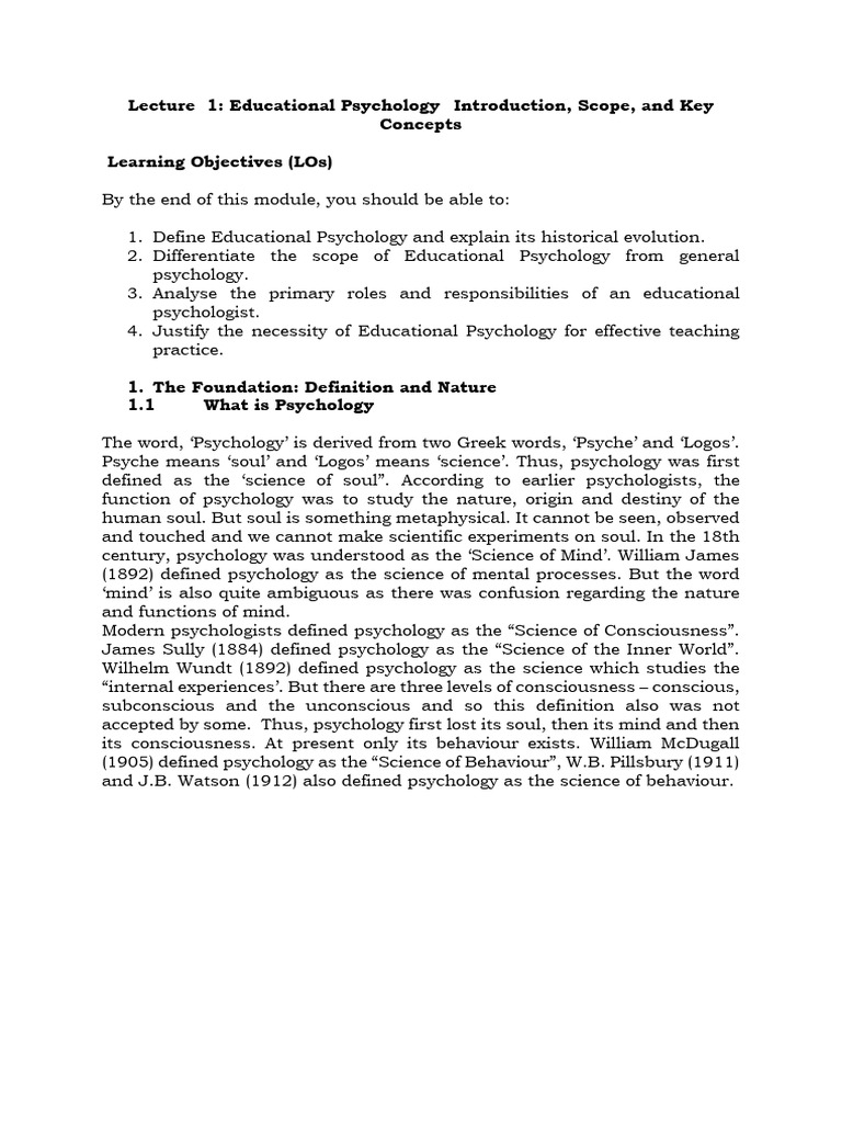 Lecture 1 Introduction To Ed Psychology | PDF | Educational Psychology ...