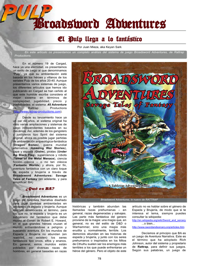 Resumen Broadsword Adventures | PDF | Espada y brujería | Conan el bárbaro