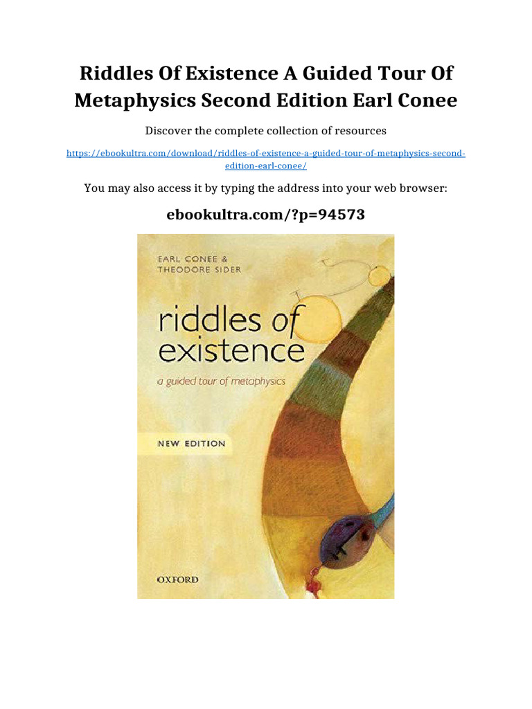 Riddles of Existence A Guided Tour of Metaphysics Second Edition Earl ...