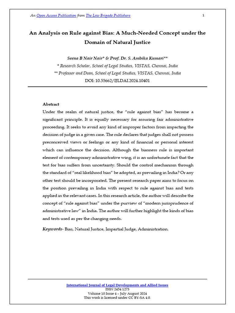 IJLDAI Seena Dr. Ambika (1) | PDF | Bias | Separation Of Powers