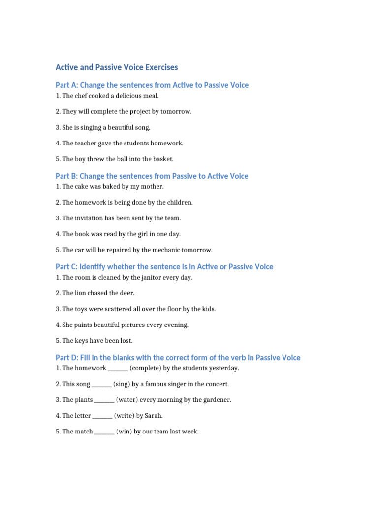 Active and Passive Voice Questions | PDF
