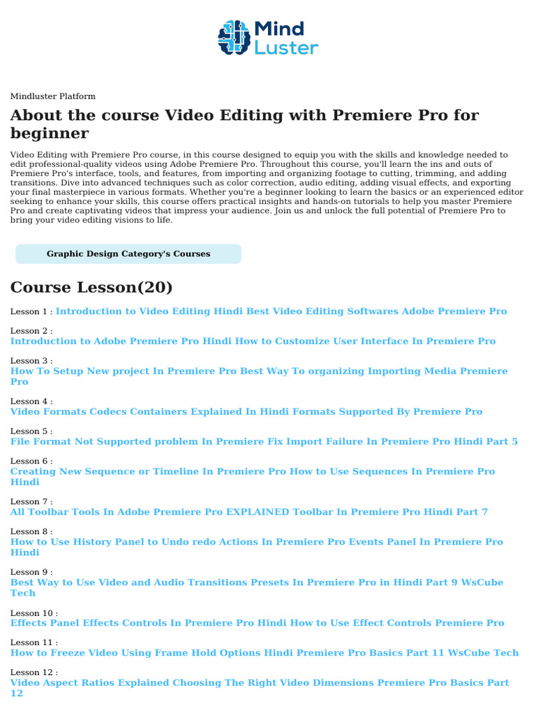 Video Editing With Premiere Pro For Beginner Course Content | PDF ...
