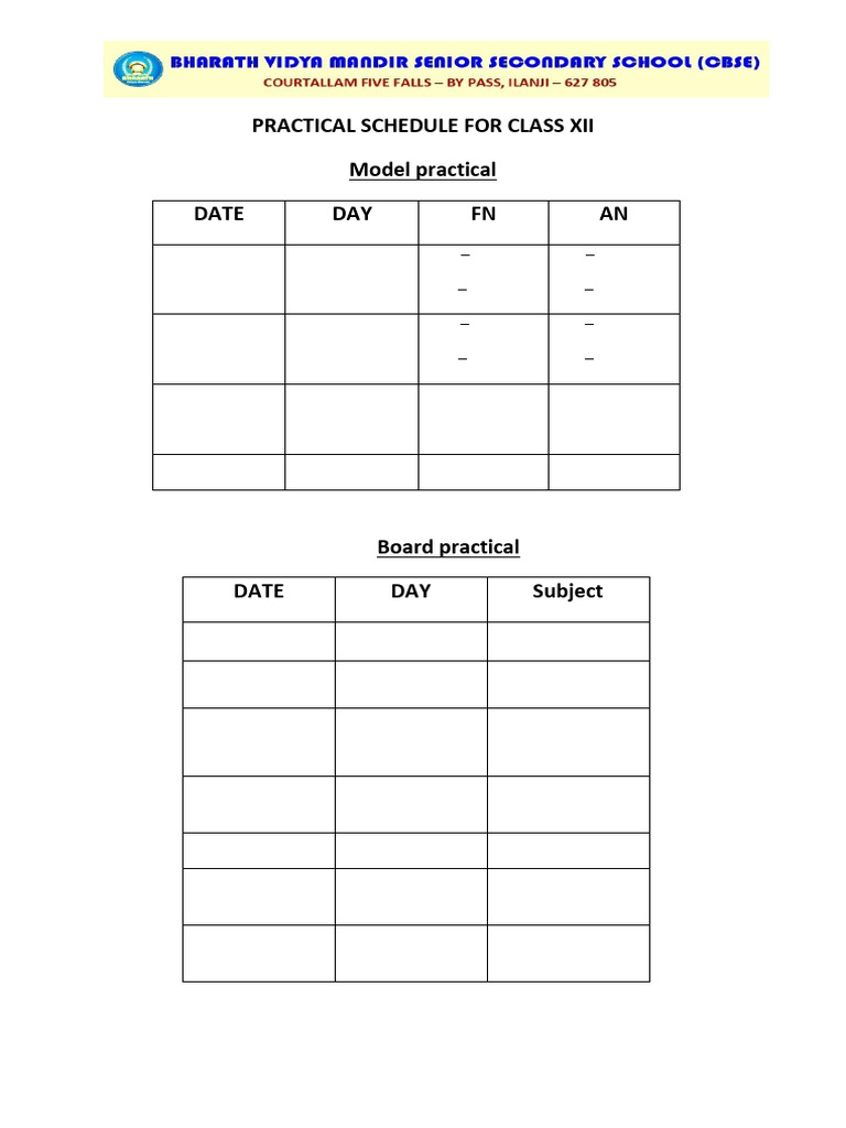Model and Board Practical Schedule | PDF