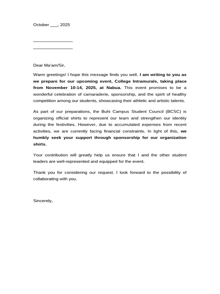 Solicitation Letter - BCSC Orgshirt | PDF