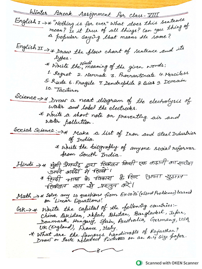 Class 8 - Winter Break Assignment | PDF