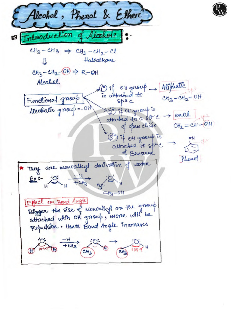 Alcohols, Phenols and Ethers: Handwritten Notes | PDF