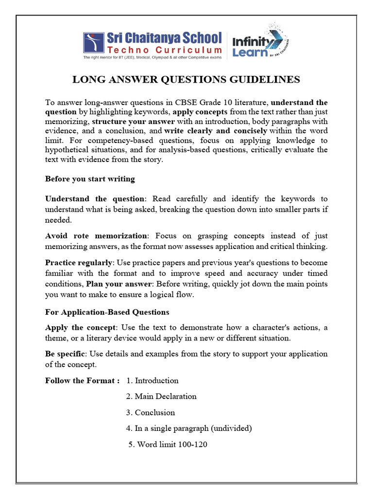 Long Answer Questions -Guidelines-X 2025-26 | PDF | Thought | Time
