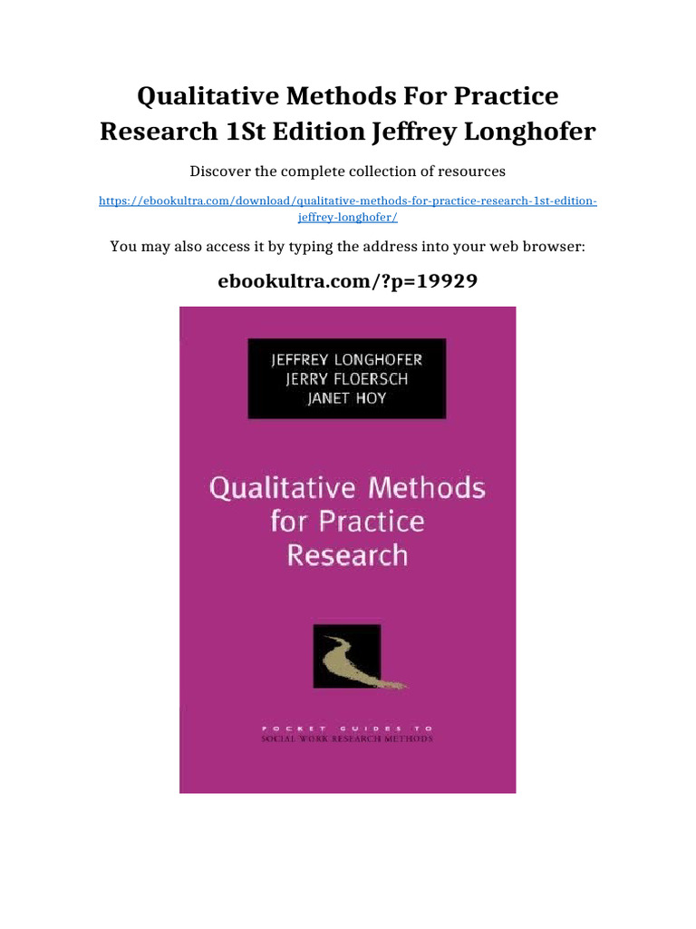 Qualitative Methods for Practice Research 1st Edition Jeffrey Longhofer ...
