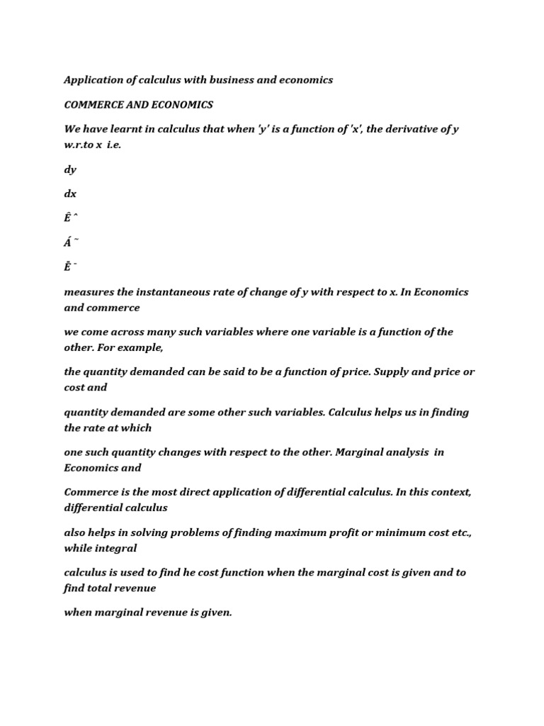Application of Calculus to Business and Economics: Analyzing Cost ...