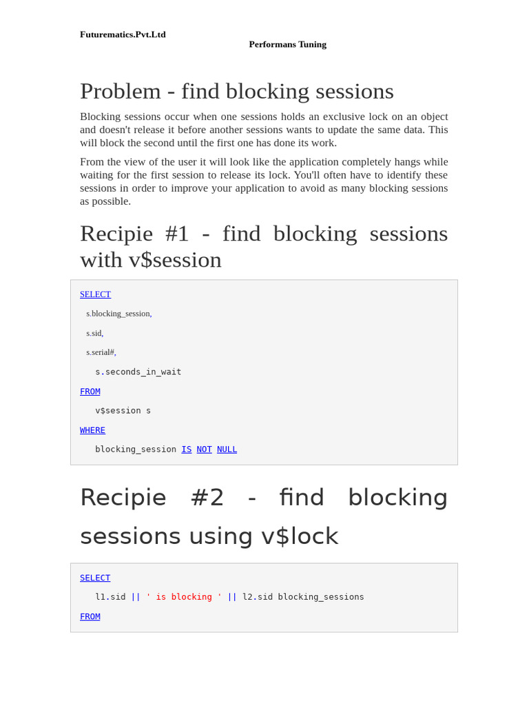 8 Blocking Sessions Objects | PDF | Software | Information Technology