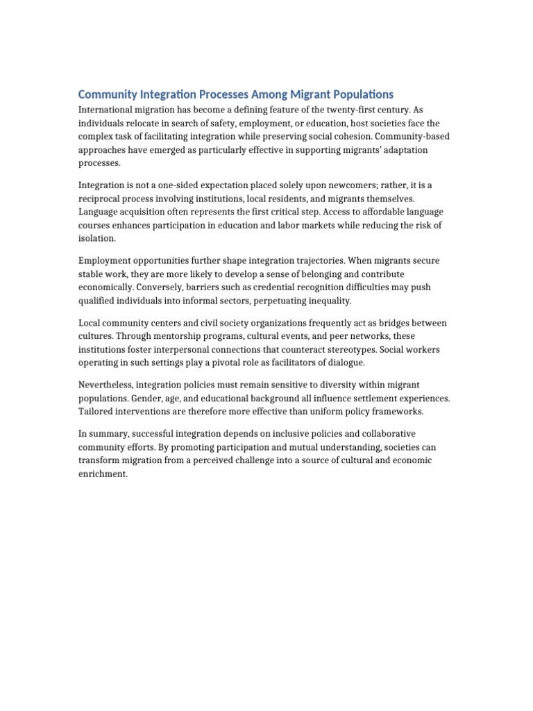 Article 3 Migration and Community Integration | PDF