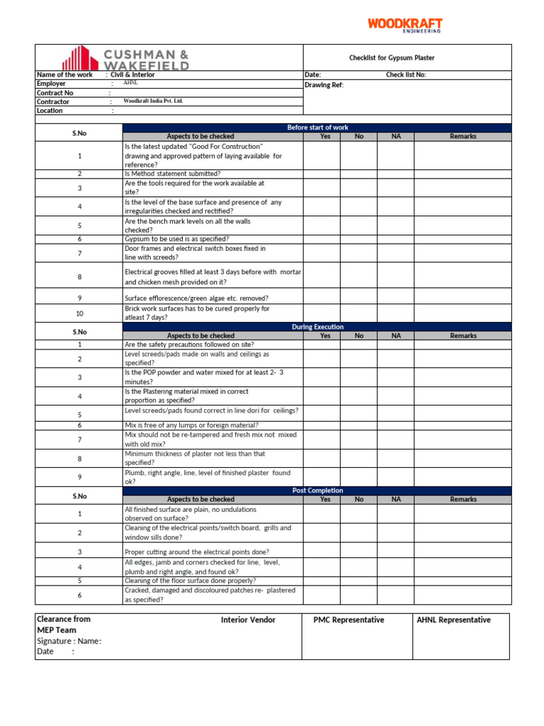 Check List Gypsum Plaster | PDF | Plaster | Building Materials