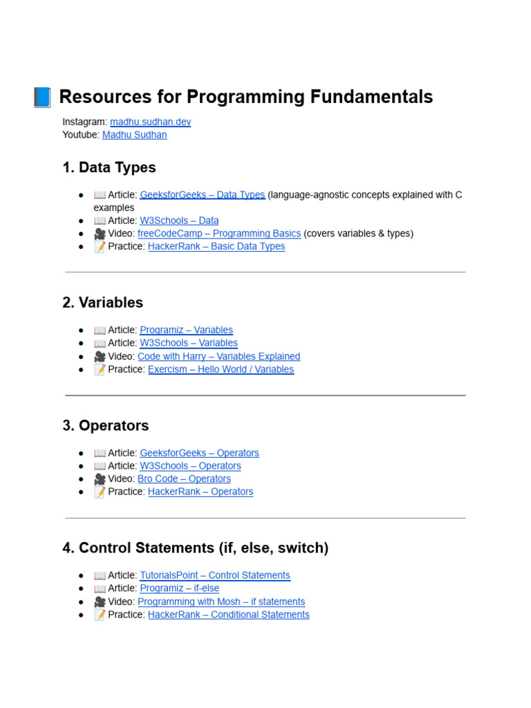 Resources For Programming Fundamentals | PDF