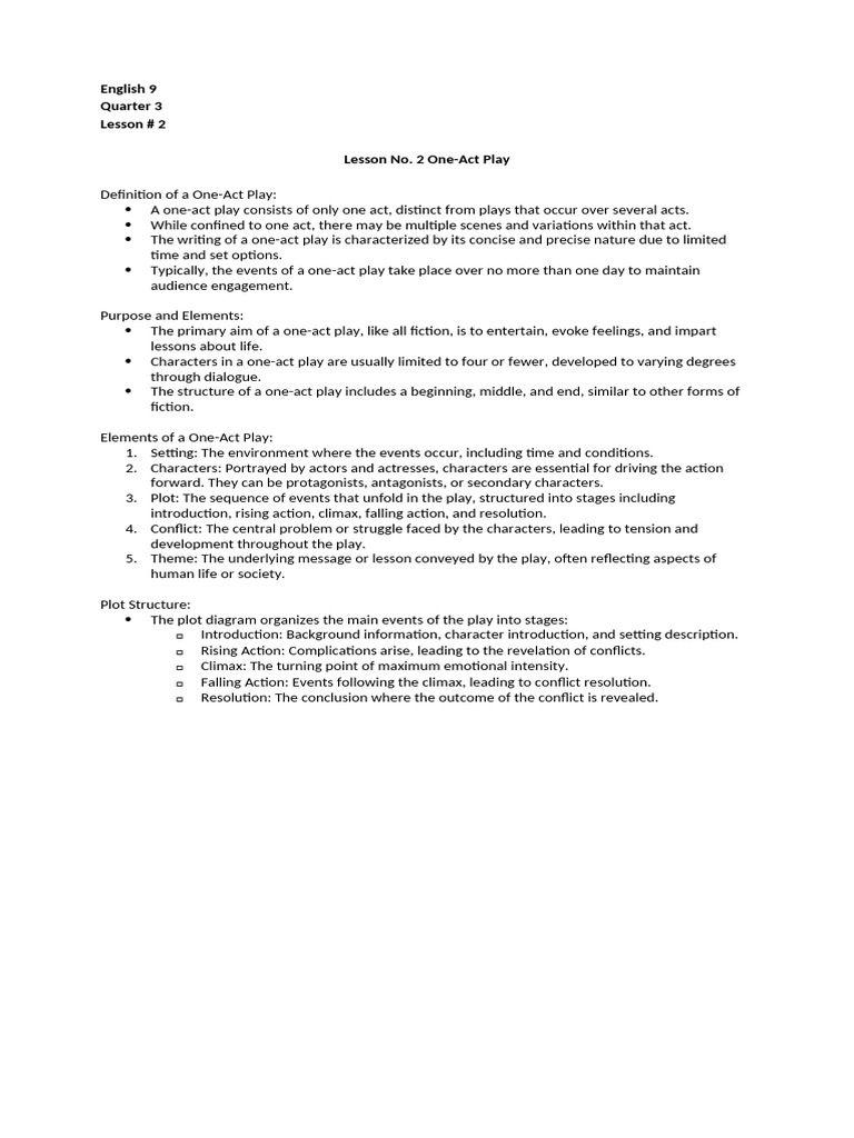 Lesson 2 One Act Play | PDF