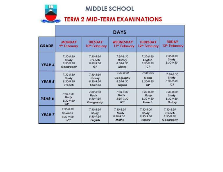 2026 Mid-Term 2 Exam Timetable | PDF