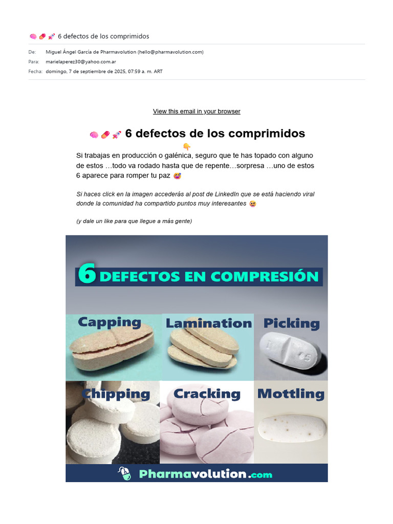 6 Defectos de Los Comprimidos | PDF | Tableta (Farmacia)