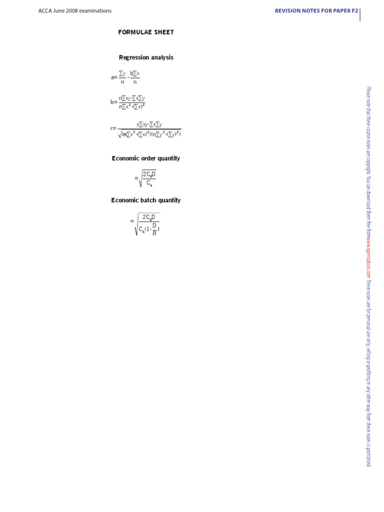 ACCA F2 Revision Notes: Key Concepts | PDF